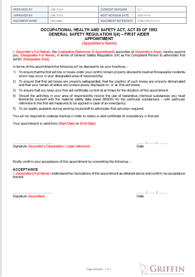 Appointment Letters – Griffin Occupational Health and Safety Solutions